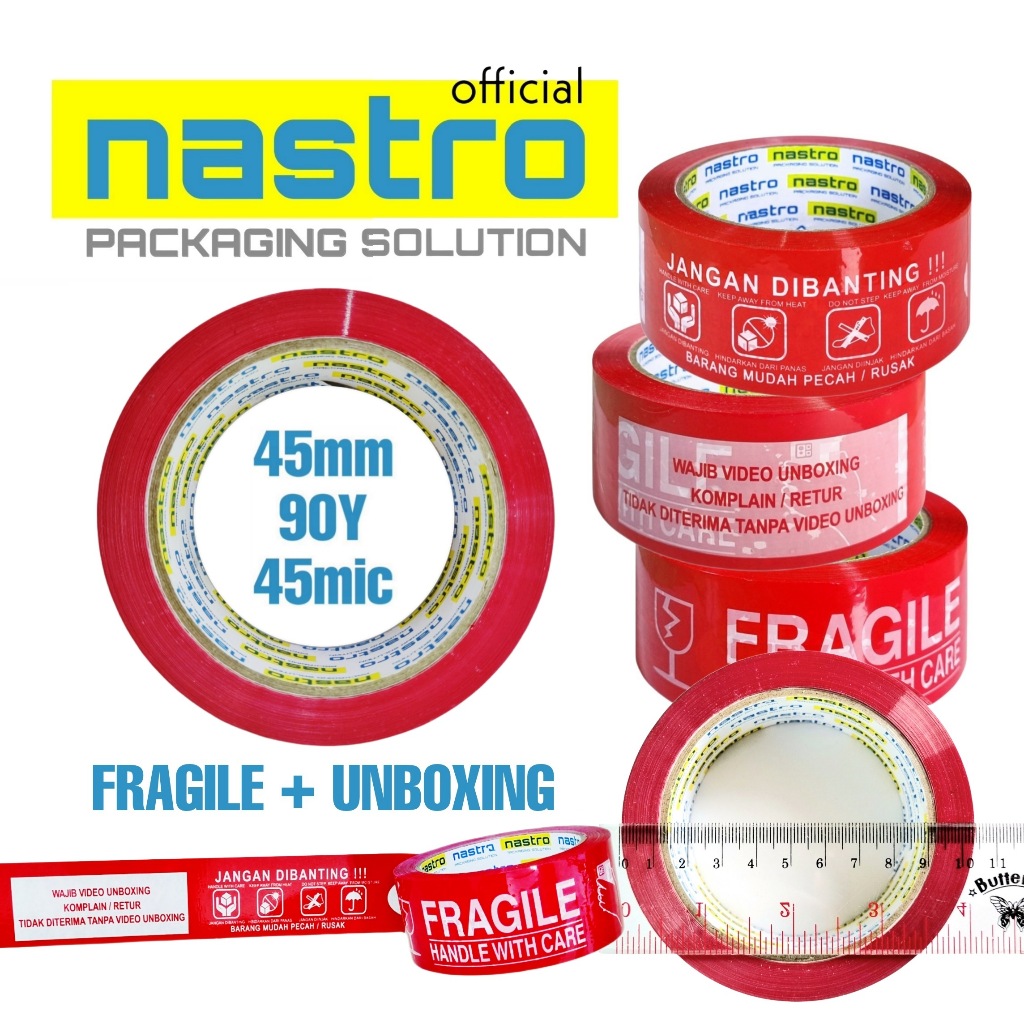 Jual LAKBAN FRAGILE UNBOXING NASTRO 45mm x 90y x 45micron PER ROLL ...
