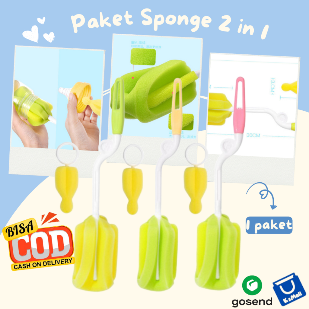 Jual Sikat Botol Sponge 2 in 1 / Spons Pembersih Dot Botol | Shopee ...
