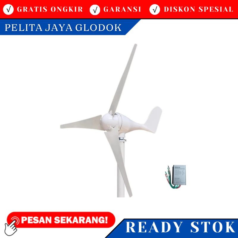 Jual Wind turbine generator 400W 24V 3 blades with Controller complete ...