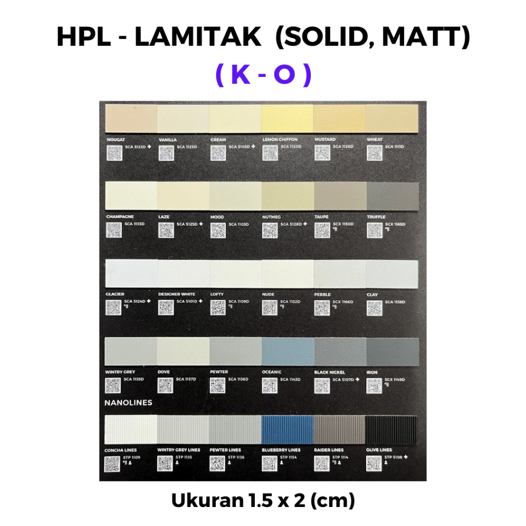 Jual Sample Material HPL Lamitak Warna Solid Color (K-O) MATT ...