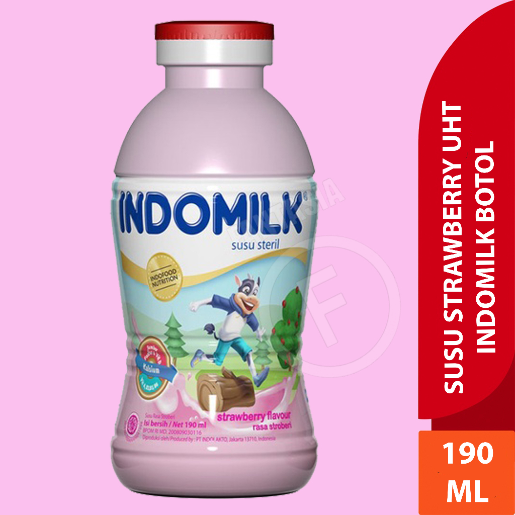 Jual INDOMILK SUSU UHT STRAWBERRY 190 ML BOTOL FANTASIA DENGAN PAKING AMAN | Shopee Indonesia
