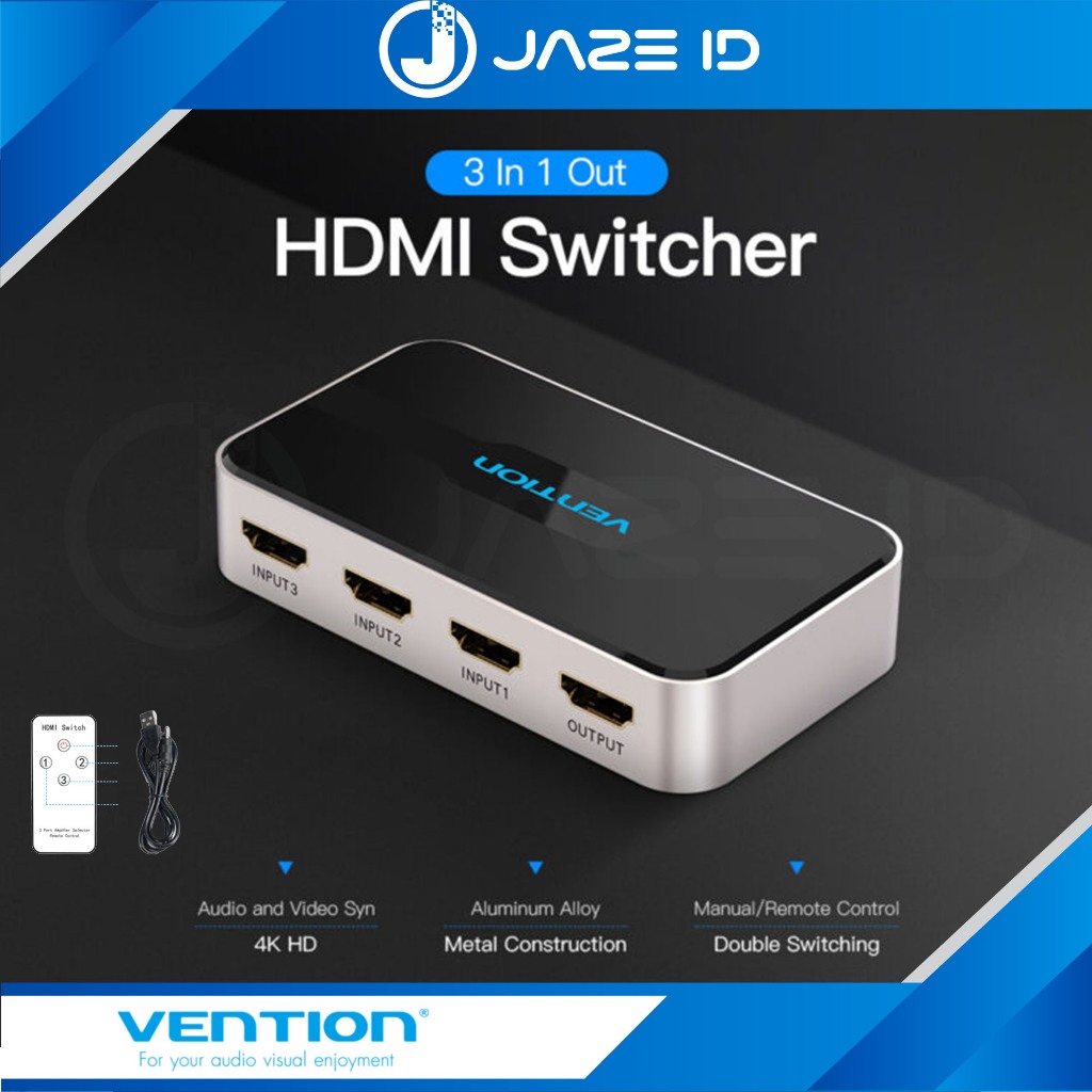 Jual Vention HDMI Switcher 3 in 1 out HDMI Switch Selector 3 Ports 4K 2 ...