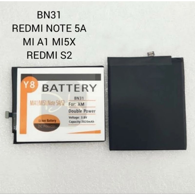 Jual BATERAI XIAOMI REDMI S2 / NOTE 5A / MIA1 MI5X BN31 DOUBLE POWER Y8 ...