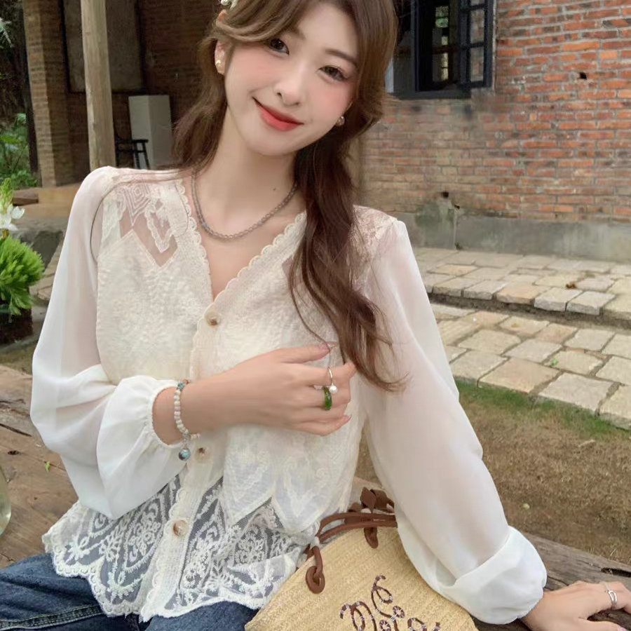 Jual Atasan Bunga2 Renda Lengan Sifon Korea Style | Shopee Indonesia