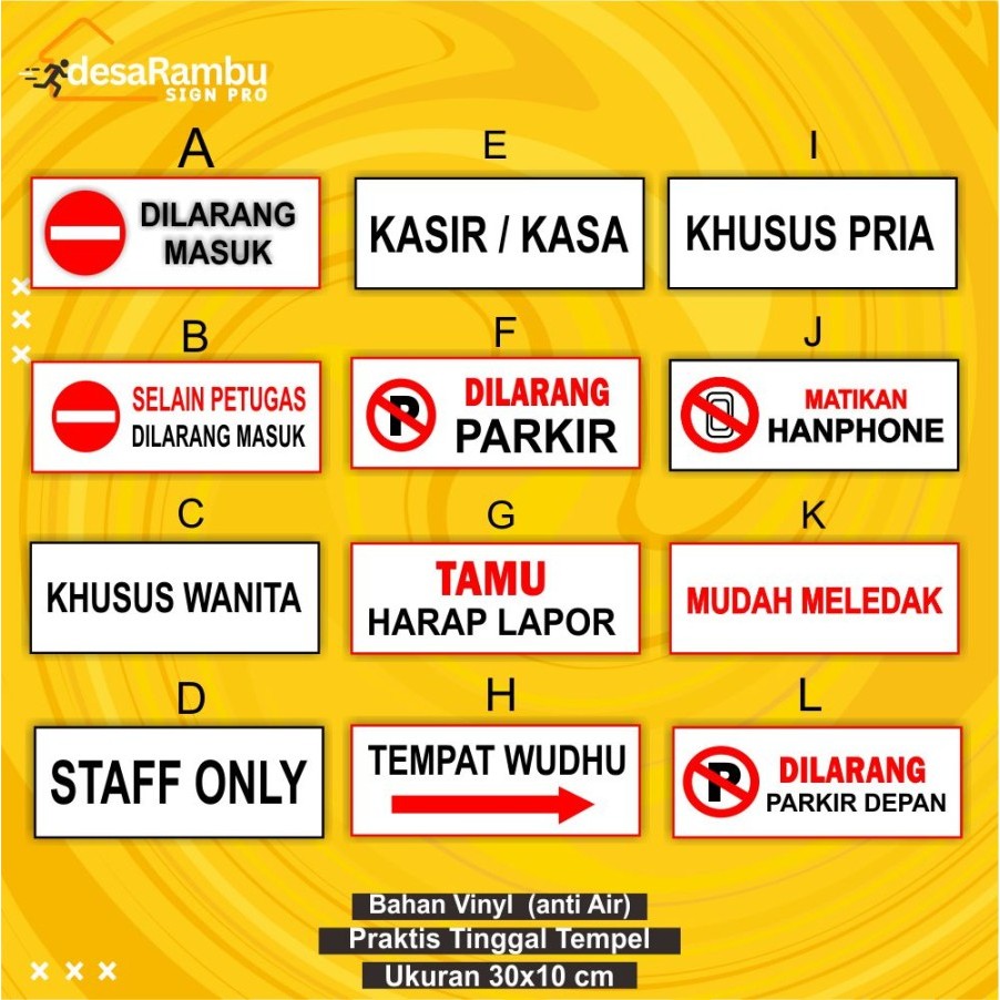 Jual "Cetak Stiker Akrilik Rambu Informasi Ukuran 30 cm x 10 cm Khusus ...