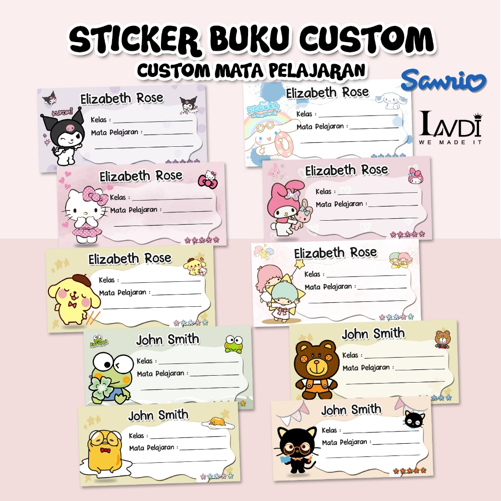 Jual Sticker Label Nama Custom Buku Pelajaran Sekolah Sanrio Kuromi ...