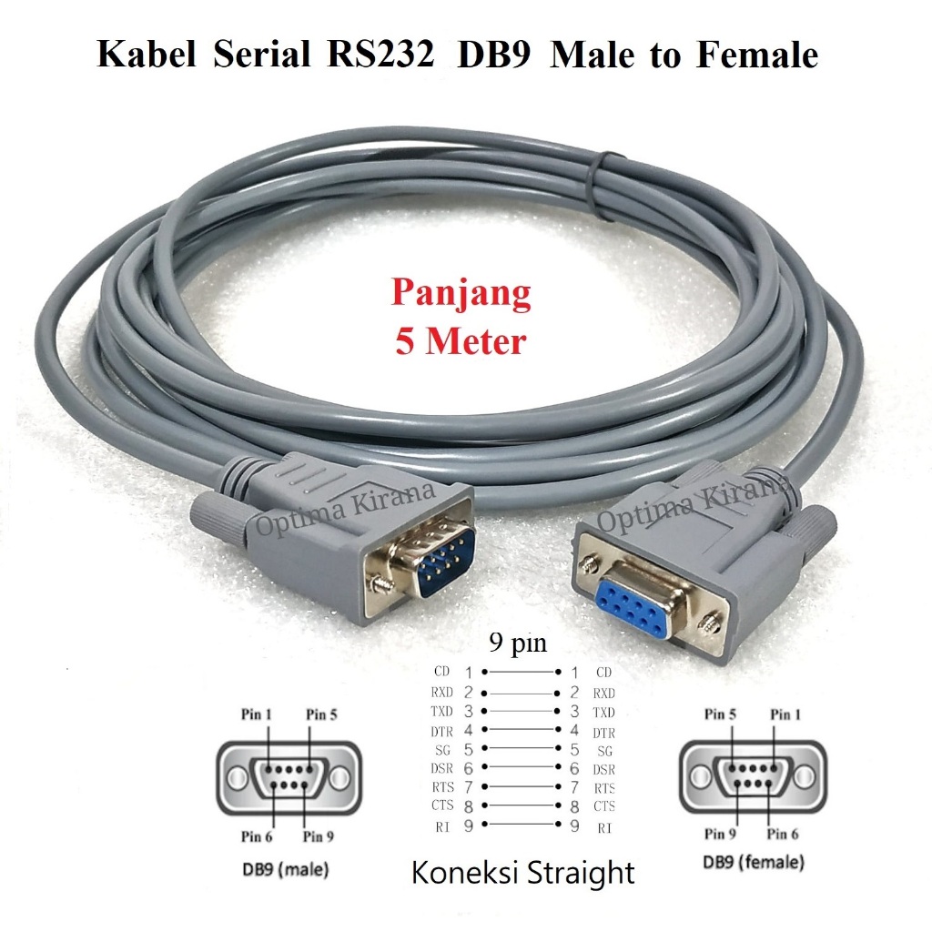 Jual Kabel Serial DB9 5M m-f RS232 Male to Female pin 9 data COM port ...