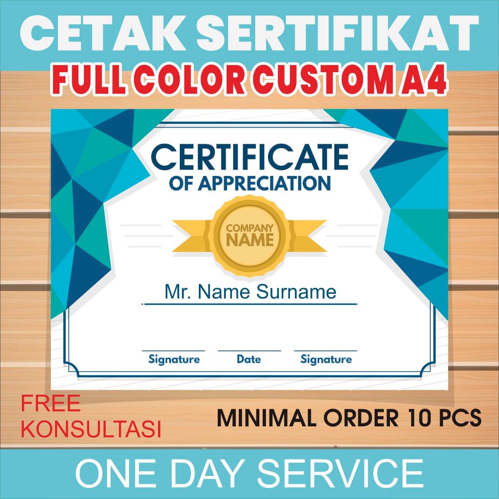 Jual Cetak Sertifikat Piagam Full Color Custom A4 | Shopee Indonesia