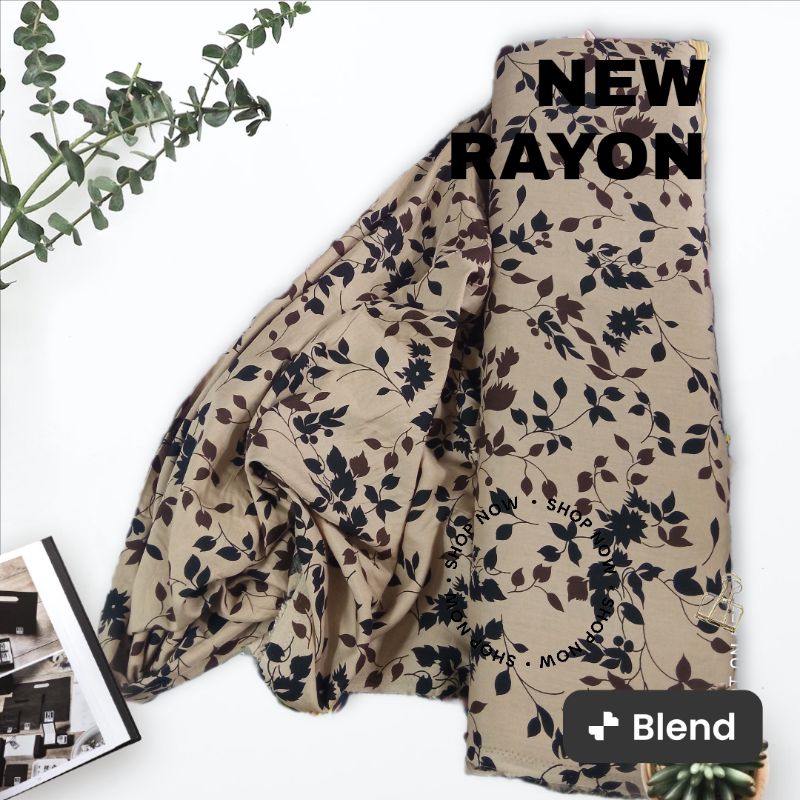 Jual KAIN KATUN RAYON PREMIUM MOTIF DAUN HITAM COKLAT | Shopee Indonesia