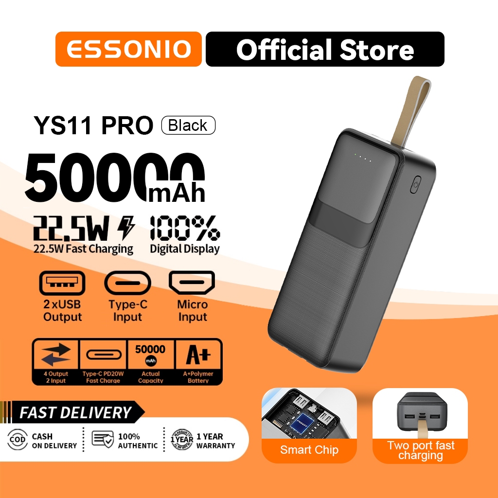 Jual ESSONIO PowerBank 50000mah YS11 PRO Dual Input and Output Port Dengan 2 Kabel Type C ...