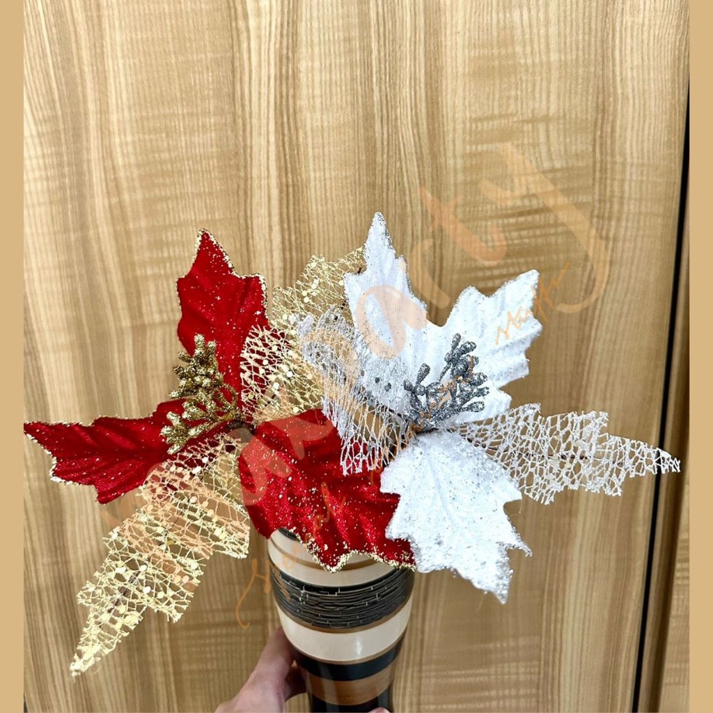 Jual Bunga Kastuba Artificial/ Hiasan Poinsettia natal/dekorasi meja ...