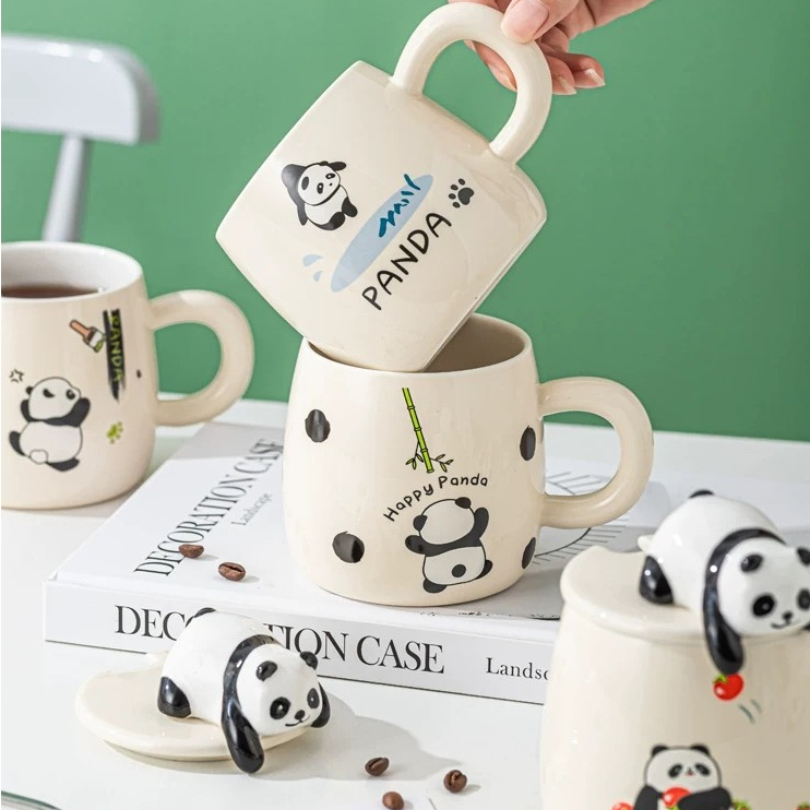 Jual EVERGREEN Gelas Mug Cangkir Panda Lucu / Unik Tahan Panas Elegant ...