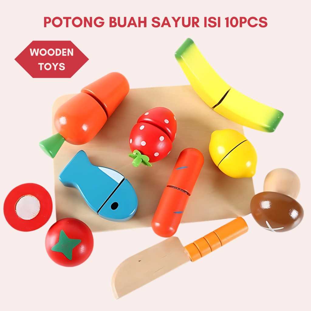 Jual WOODEN CUTTING FRUIT/mainan kayu buah potong/mainan masakan-MNHNM ...