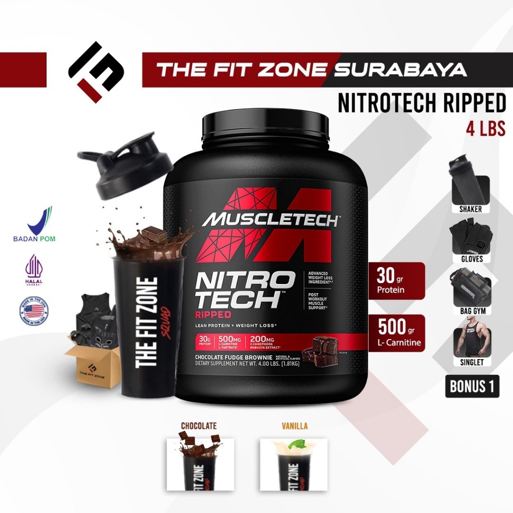 Jual MUSCLETECH Nitrotech Ripped 4 Lbs Supplement Fitness Whey Protein Blend + Fat Burn | Shopee ...
