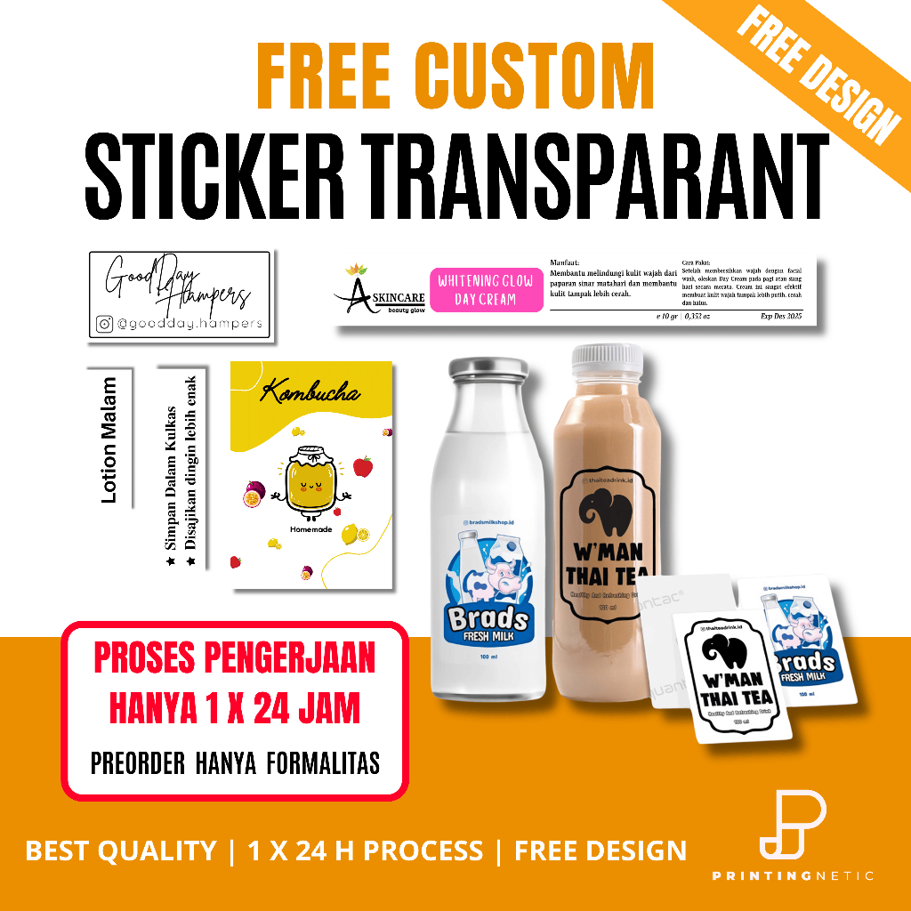 Jual (FREE DESIGN) Custom Sticker Transparant /Logo / Minuman / Jus ...