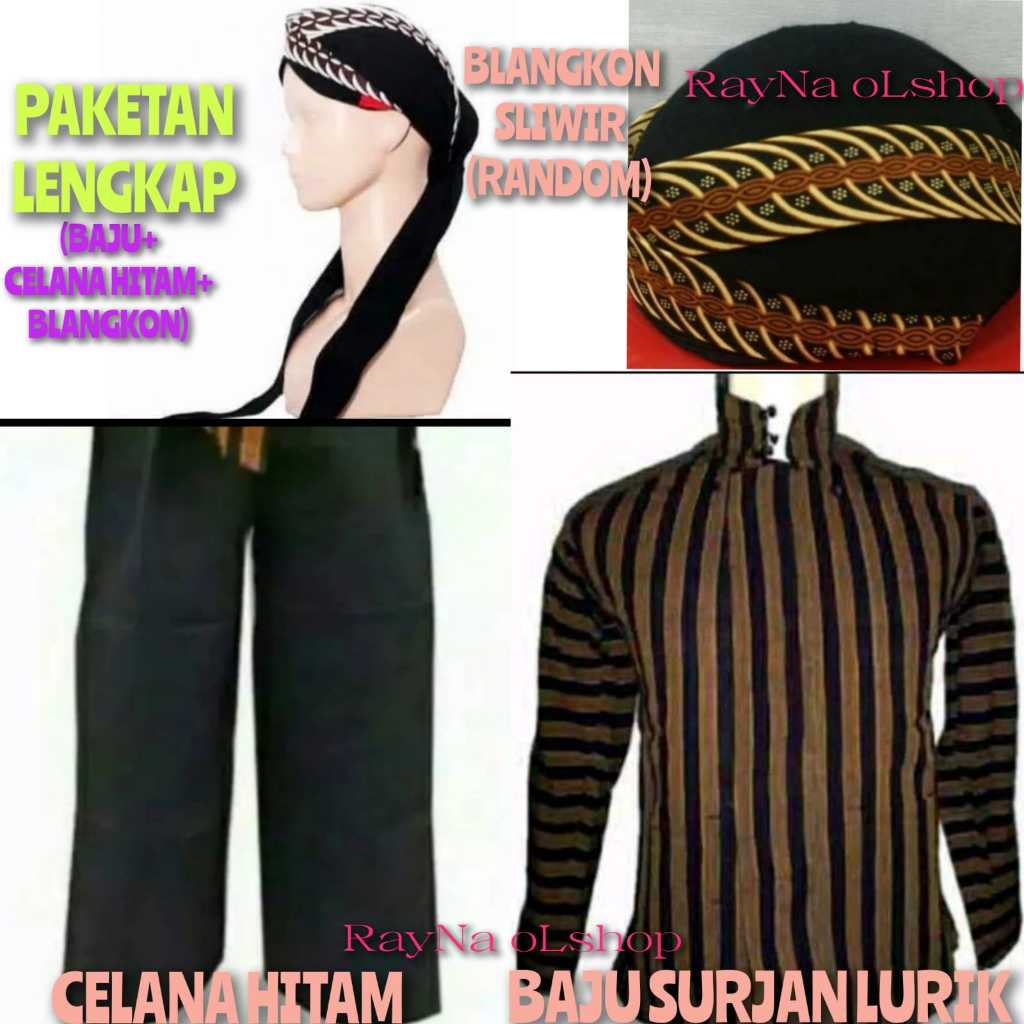Jual BAJU KEMEJA JAWA PRIA | SURJAN LURIK COKLAT HITAM + CELANA HITAM + BLANGKON SLIWIR ...