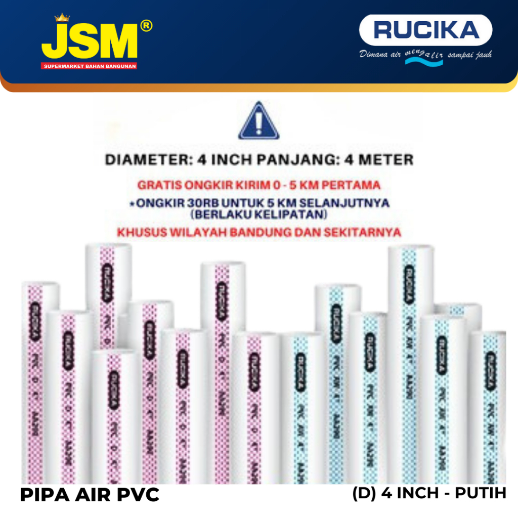 Jual RUCIKA PIPA AIR PVC 4 INCH PUTIH (D) - JSM Supermarket Bahan ...