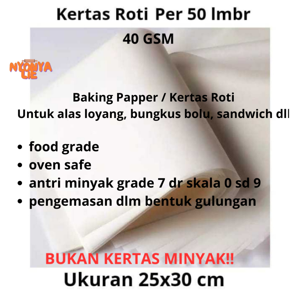 Jual 25x30 cm 50 Lbr Kertas Roti Putih Wrapping Paper Alas Baking ...