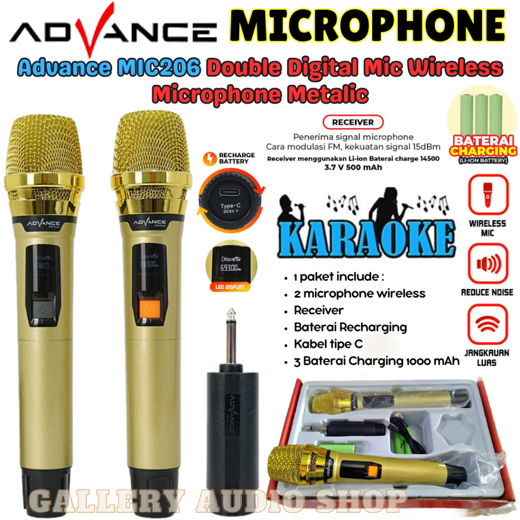 Jual ADVANCE Mic Karaoke Bluetooth Mic 206 Isi 2Pcs Bisa Di Cas ...