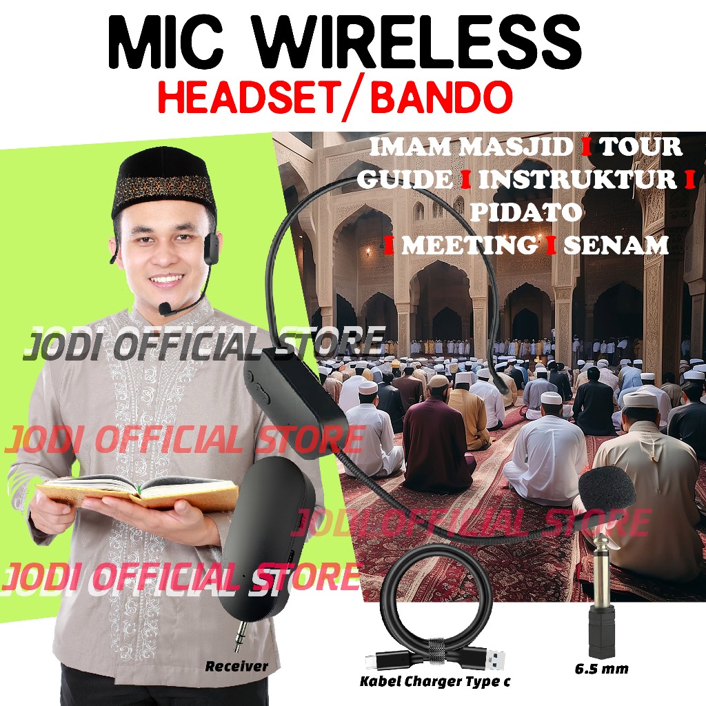 Jual Microphone Mic Clip On Wireless Imam Masjid Bando UHF 2.4G Mikrofon Telinga Jepit ...