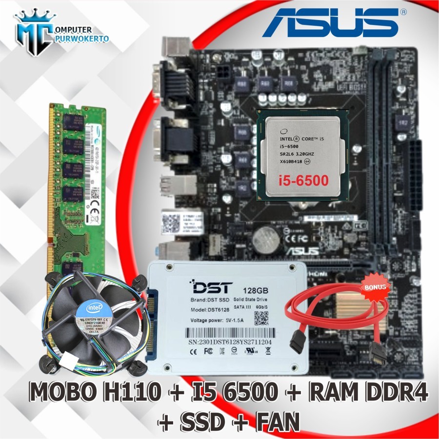 Jual Motherboard H110 DDR4 + Core i5 6500 + RAM DDR4 + SSD + FAN ...