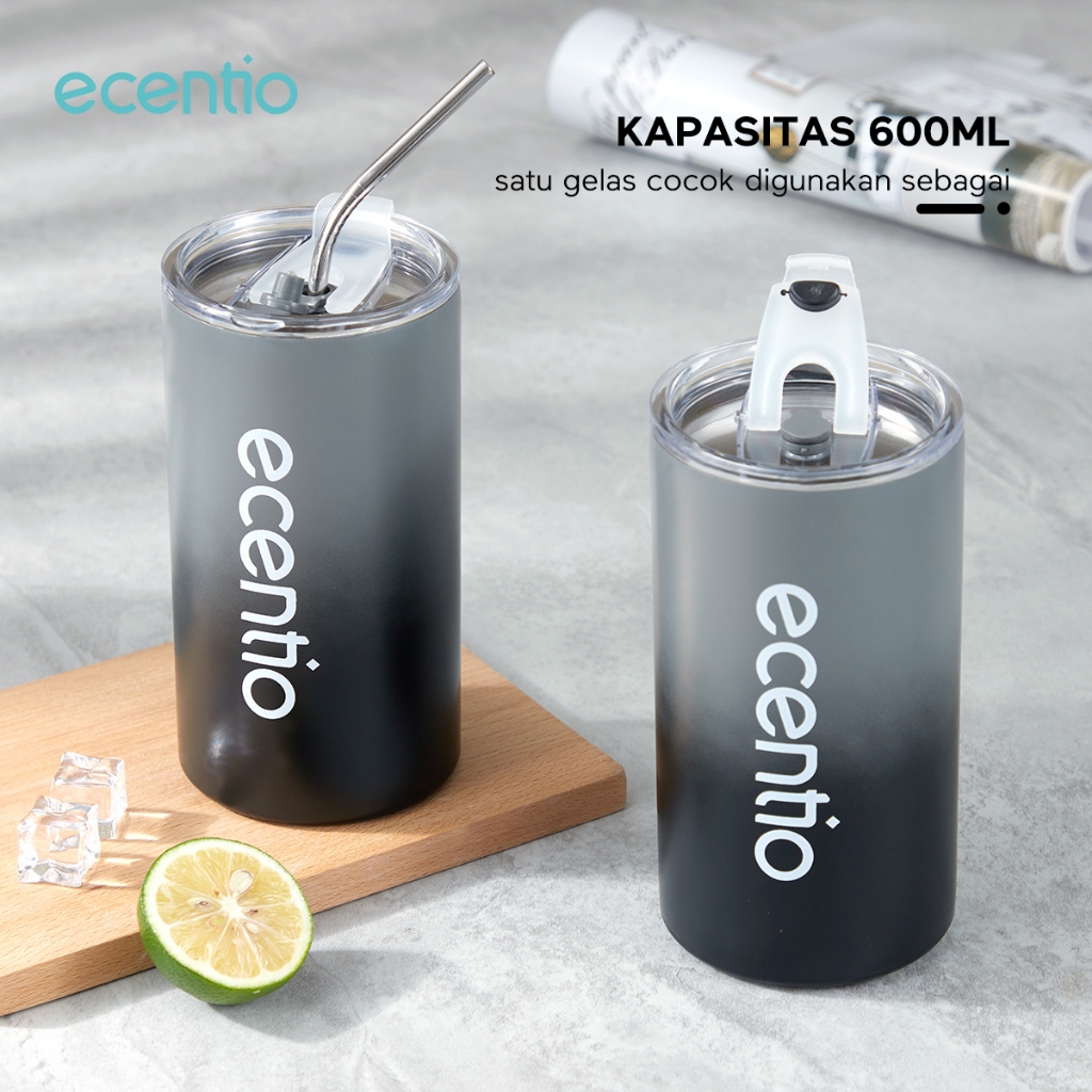 Jual ecentio tumbler 600ml Mug panas sedotan stainless steel 304 ...