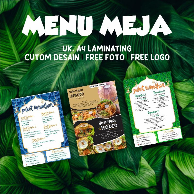 Jual daftar mane/menu meja/menu makanan/menu jualan A4 plus laminating ...