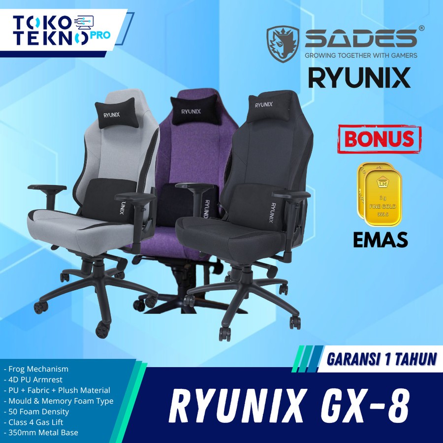 Jual Sades Ryunix GX8 / GX-8 Kursi Gaming Chair With Frog Mechanism ...