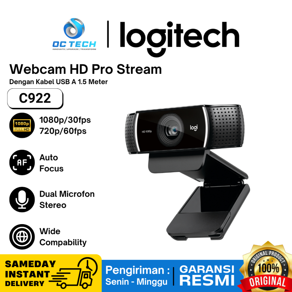 Jual Logitech C922 Webcam Pro Streaming Full HD 1080p 60fps Compatible ...