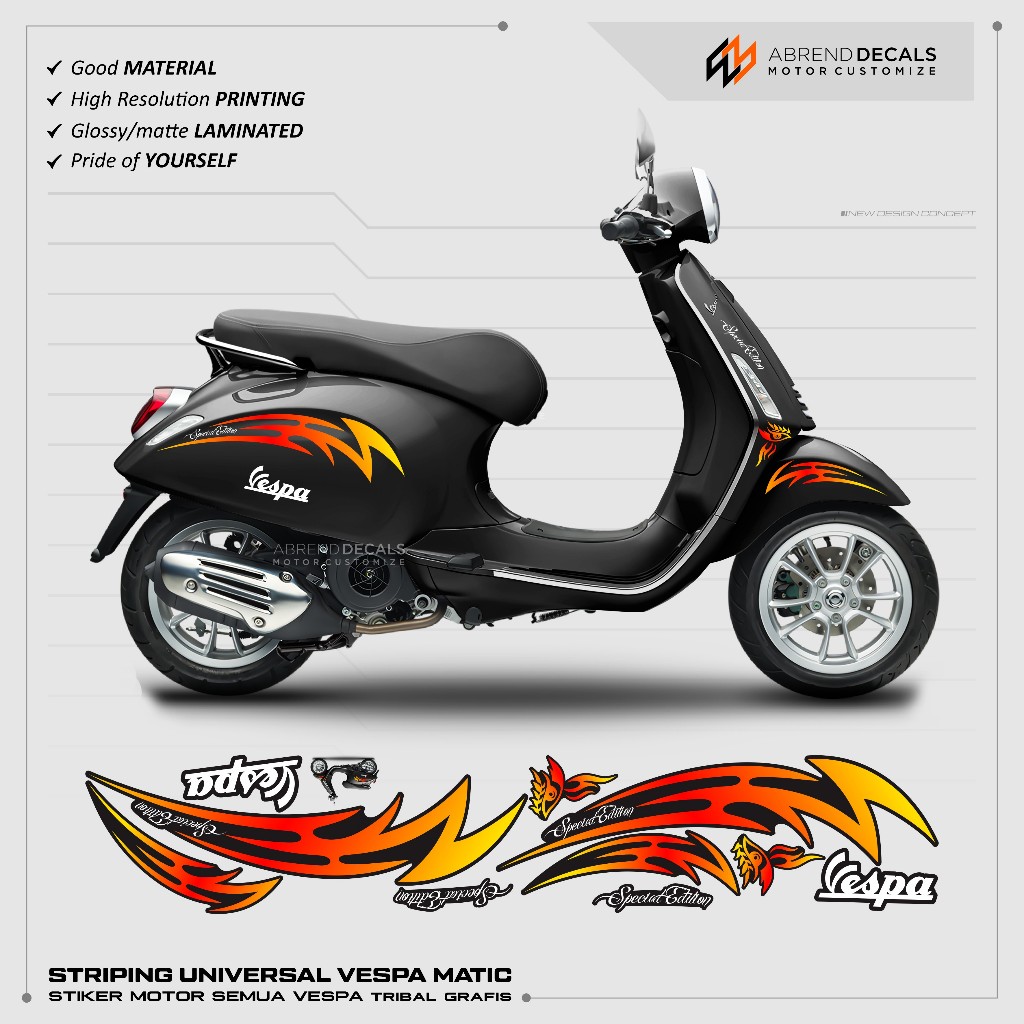 Jual STIKER MOTOR VESPA MATIC UNIVERSAL GRAFIS TRIBAL / STIKER VESPA ...