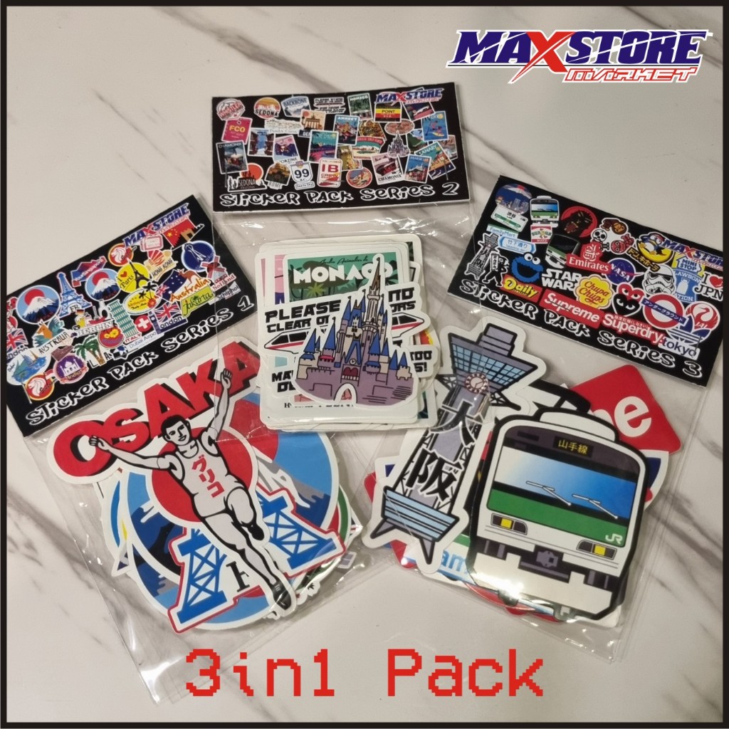 Jual travel sticker pack 3in1 isi 3 pack / sticker koper 3in1 / world ...