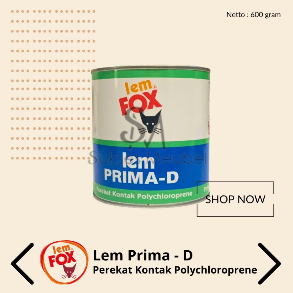 Jual FOX LEM PRIMA-D 600 GR | Lem Kulit / Karet / Busa / Kayu / Formica ...