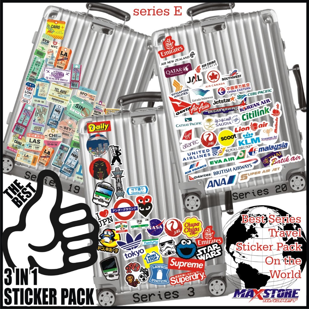 Jual sticker koper set 3in1 isi 3pack / series e / travel sticker pack ...