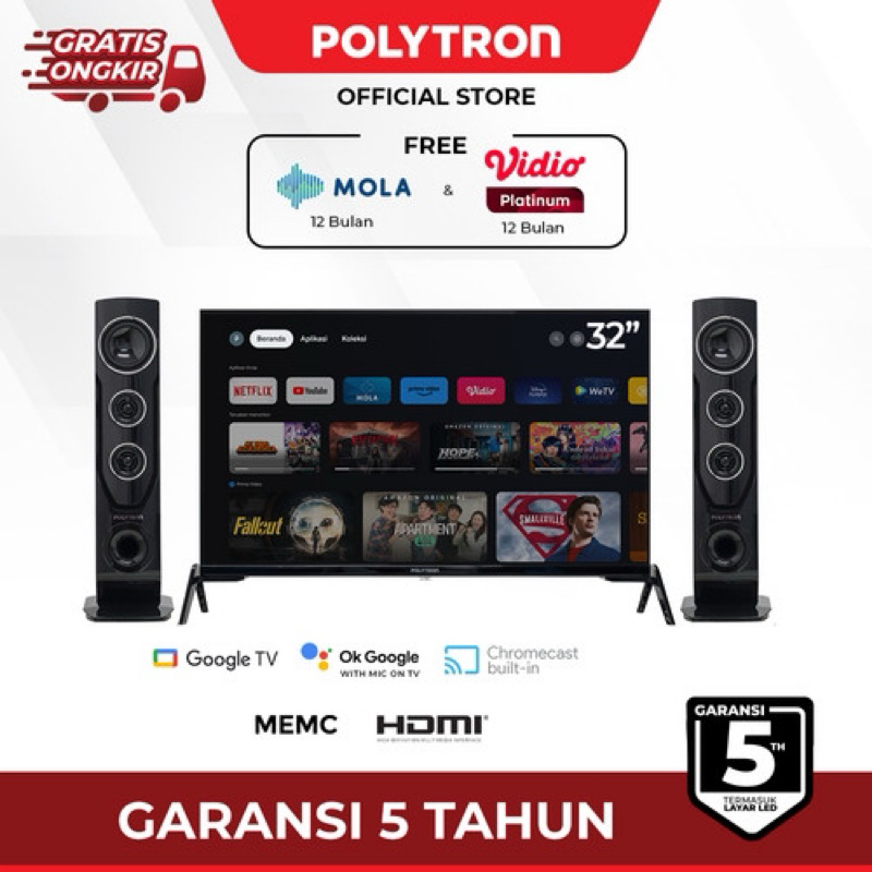 Jual LED Smart TV Polytron 32 Inch PLD 32TG9055 / 32TAG5959 Android + Speaker Tower | Shopee ...