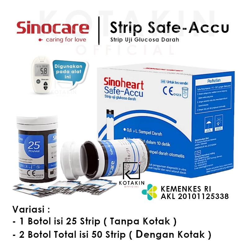 Jual Sinocare Strip Gula Darah Sinoheart Safe-Accu /Strip Glukosa Safe ...