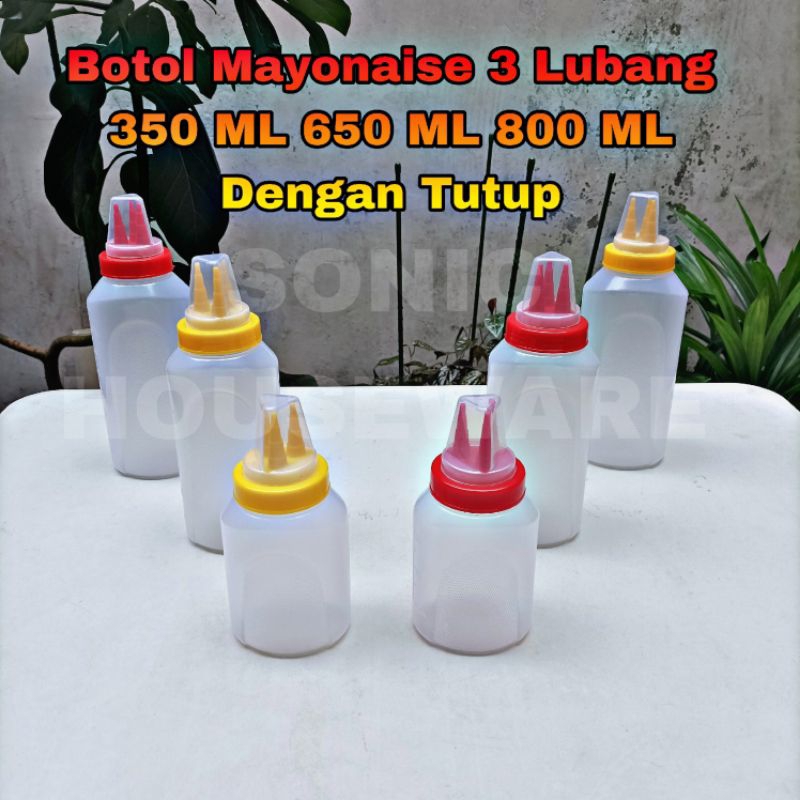 Jual Botol Mayo Mayonaise 350 ML 600 ML 800 ML 3 Lubang Dengan Tutup Tempat Saos Saus Tomat ...