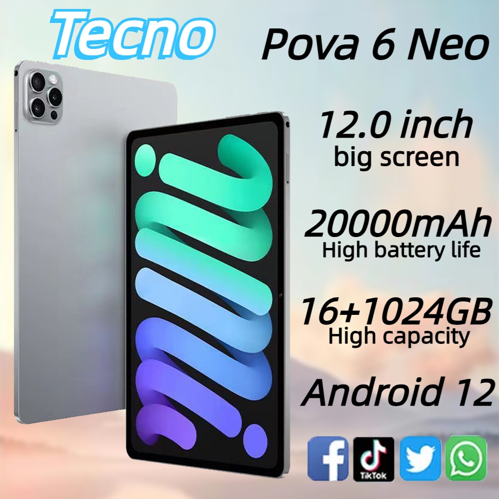 Jual Tecno Pova 6 Neo 16GB+1024GB 12 inch Cheap tab Android tablet Dual ...