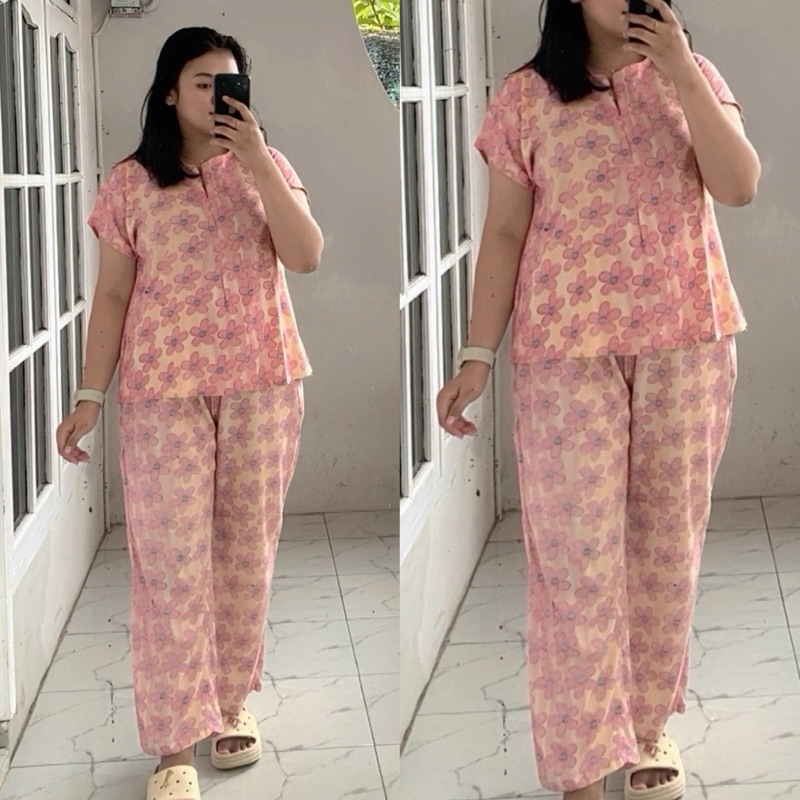 Jual one set setelan rayon jumbo | Pajamas rayon premium | Baju setelan wanita | Baju tidur ...