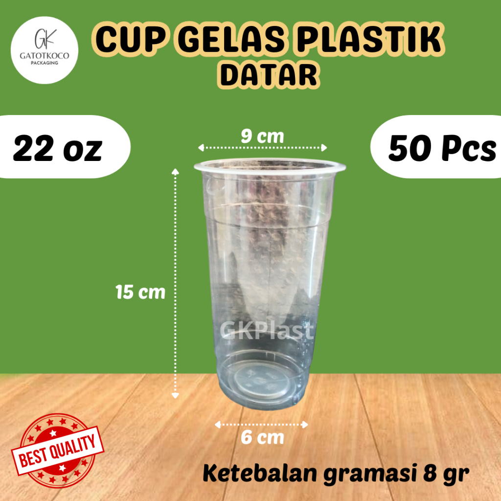 Jual (50 pcs) Cup Plastik 18oz 22oz datar/cup es teh jumbo/cup plastik ...