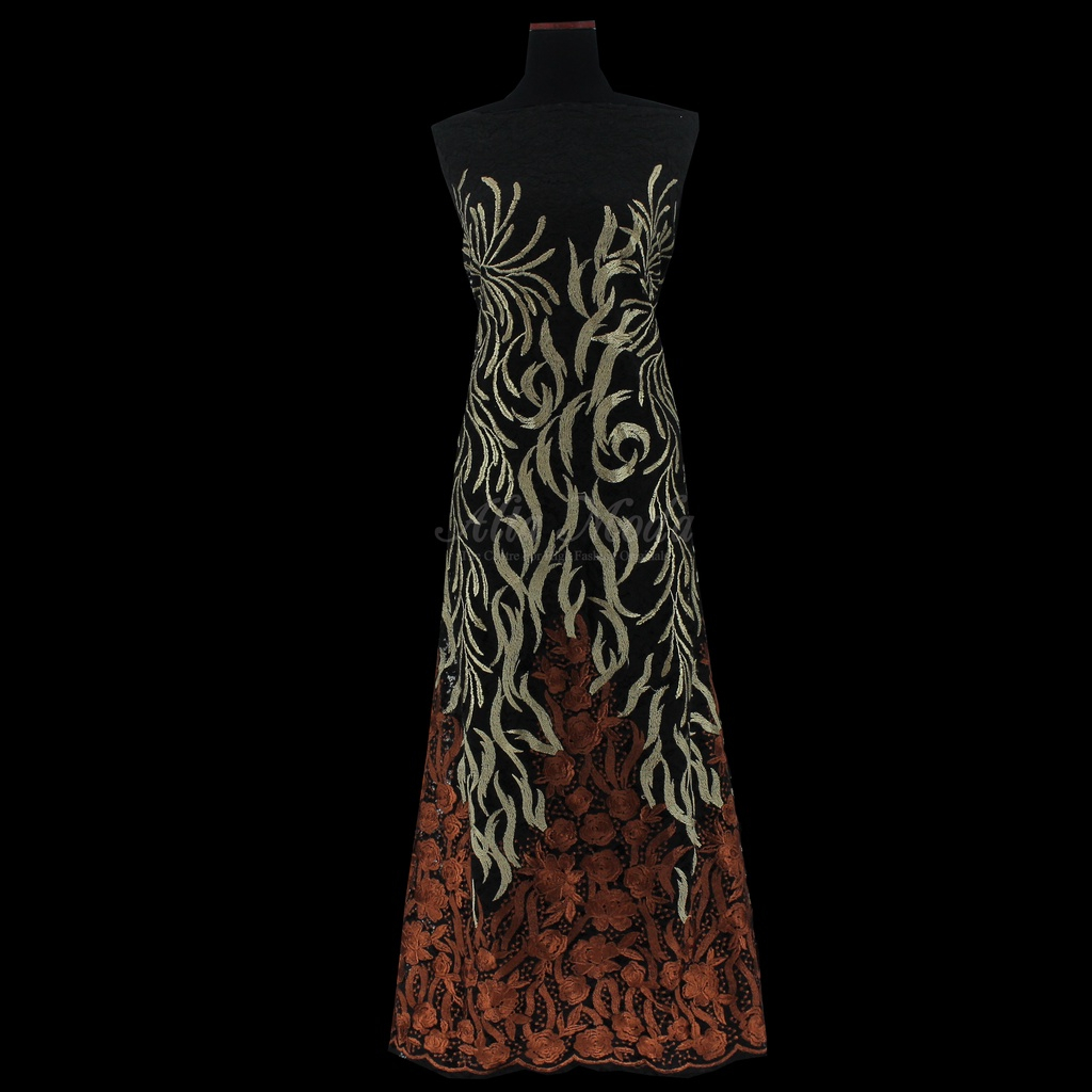 Jual Brokat Embrodery Roses Coklat Pattern Leaves Black (Pronto Moda ...