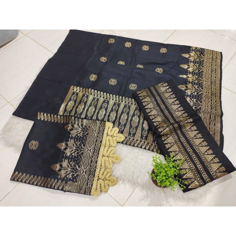 Jual Songket silungkang couple set warna hitam motif gold ( chat untuk ...