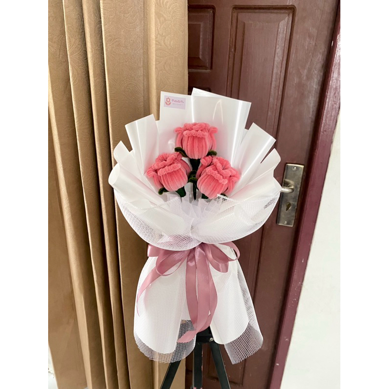 Jual buket bunga kawat bulu rose flowers (BACA DESKRIPSI) | Shopee ...