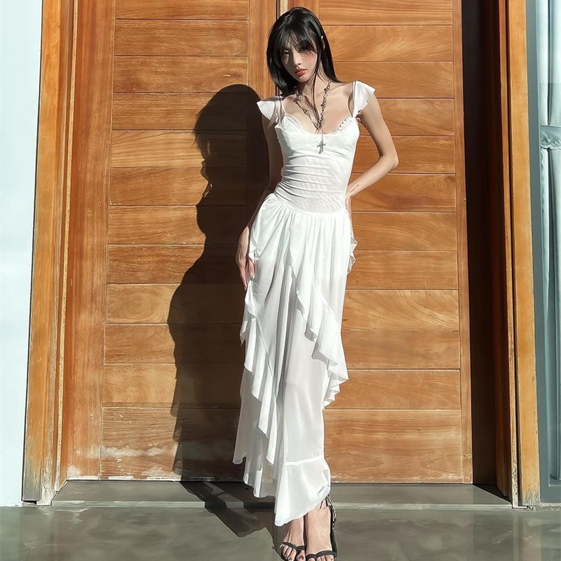 Jual 【Premium】Maxi Dress Asymmetrical Ruffle Plain 3172 (S/M/L ...