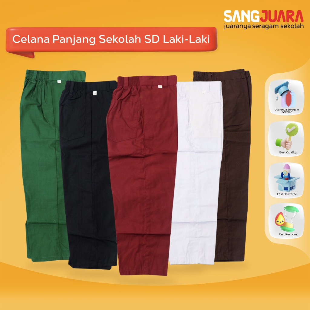 Jual Seragam Sekolah SD CELANA PANJANG Laki SD Pramuka MI Warna MERAH PUTIH HITAM COKLAT HIJAU ...