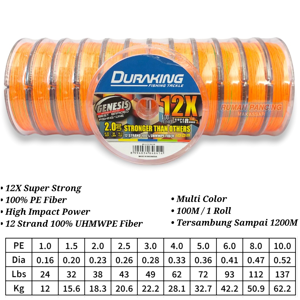 Jual Benang PE Duraking Genesis X12 100M / Senar Pancing | Shopee Indonesia