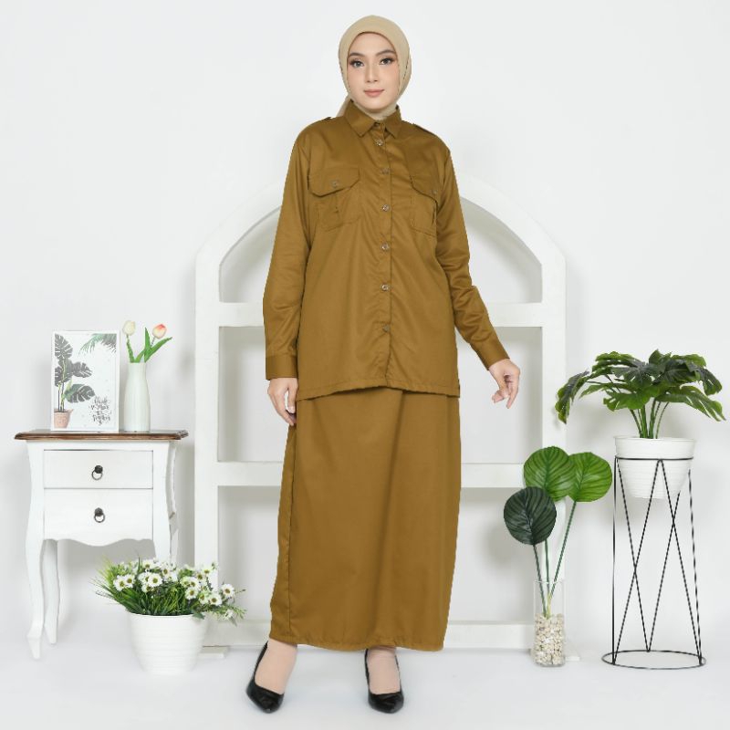Jual PROMOSI TERBARU: Baju PDH khaki wanita //Seragam PNS Seragam pemda wanita gamis PNS toyobo ...