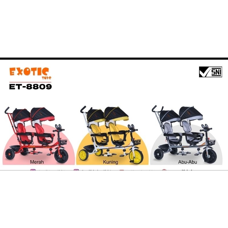 Jual Sepeda Anak Roda 3 Kembar EXOTIC ET 8809 ET-8809 2 kursi | Shopee ...