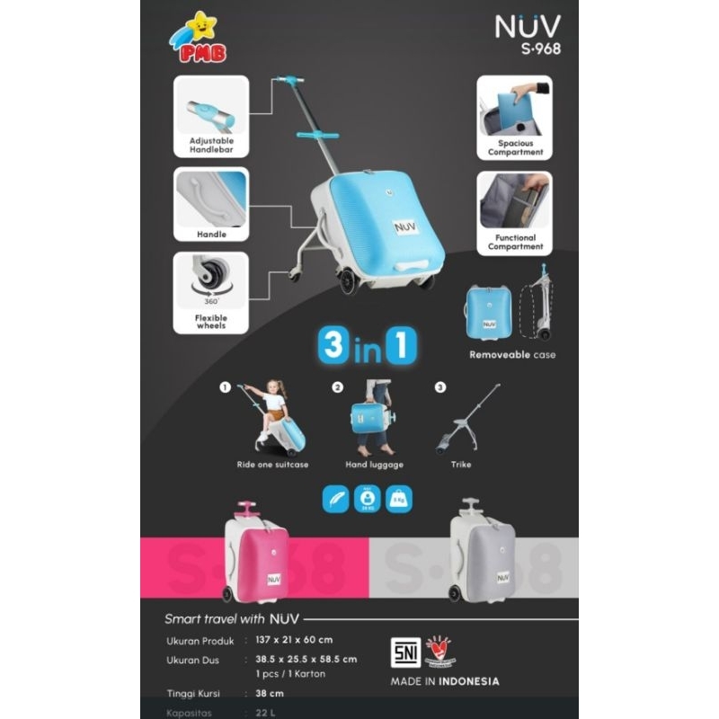 Jual Smart Travel PMB NUV S 968 Koper Stroller Anak 3in1 Bagasi ...