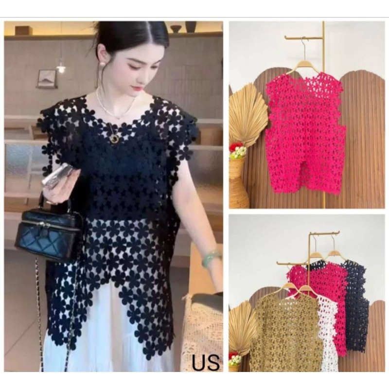 Jual 06840 Atasan Blouse Vest Renda Variasi Motif Model Best Bordir ...