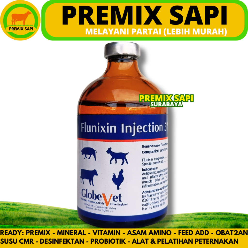 Jual FLUNIXIN 100ML GLOBE VET - Obat Anti Radang Anti Inflamasi Hewan ...